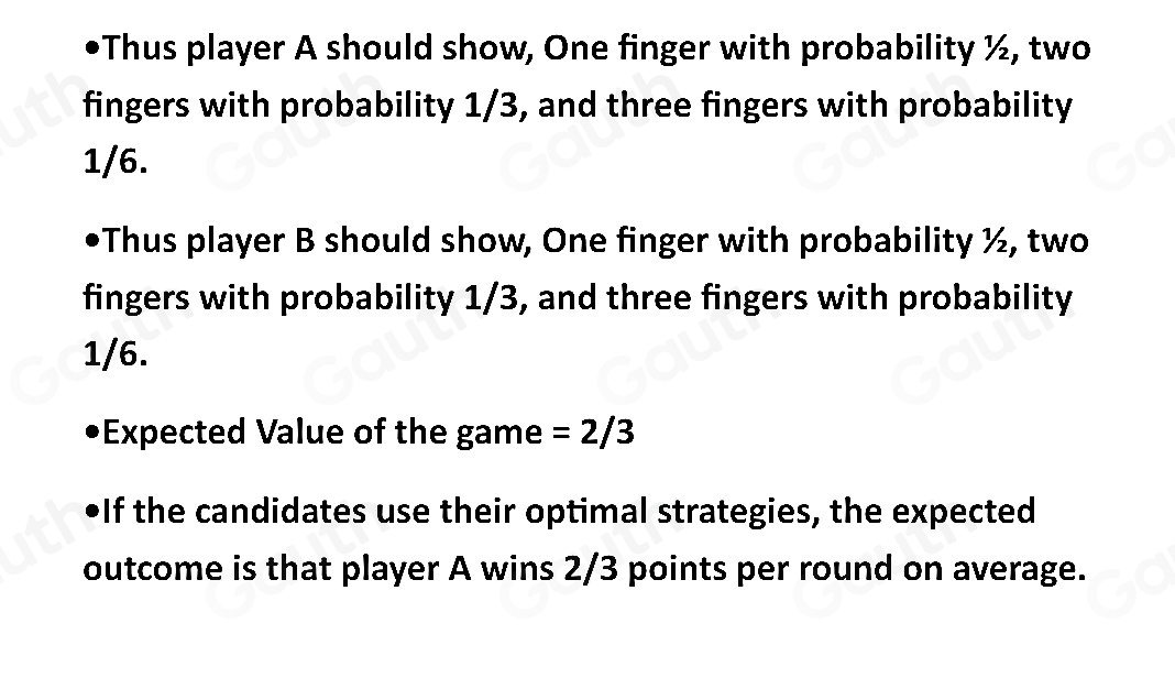 Solved: A three-finger Morra game is a game in which two players ...