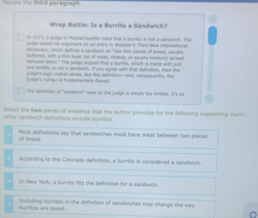 Solved: Review the third paragraph. Wrap Battle: Is a Burrito a ...
