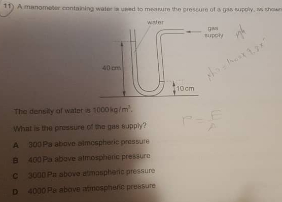 Solved: A manometer containing water is used to measure the pressure of ...