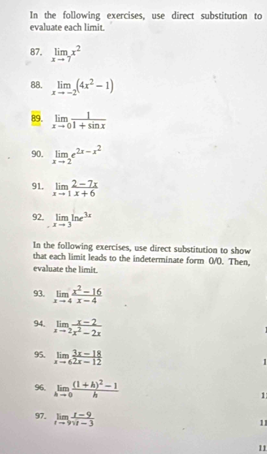 Solved: In the following exercises, use direct substitution to evaluate ...