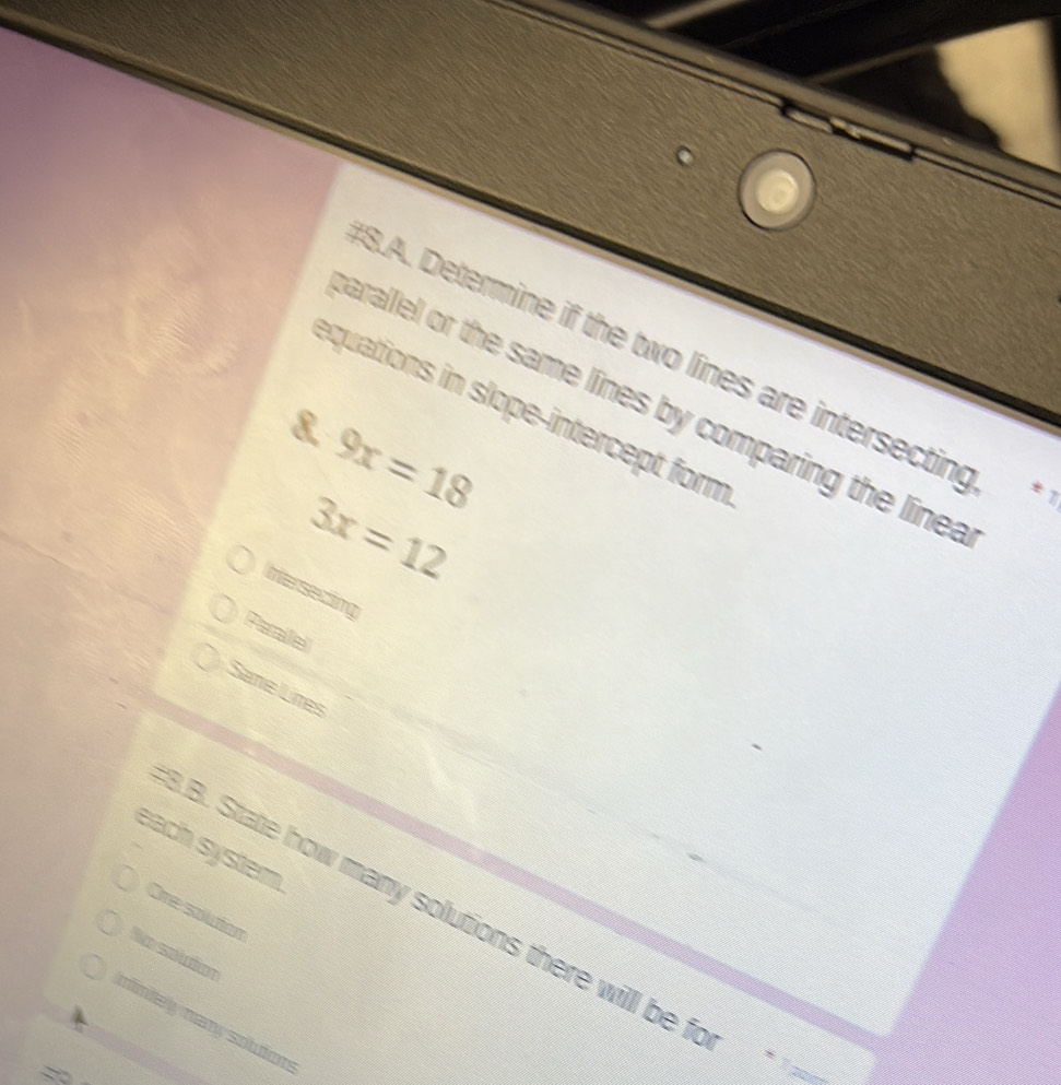 Solved: Determine if the two lines are intersecting * 1 parallel or the ...