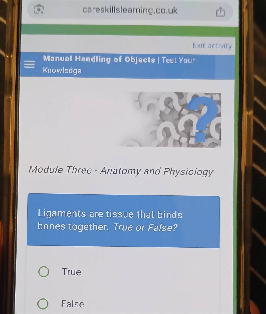 Solved: careskillslearning.co.uk Exit activity Manual Handling of ...