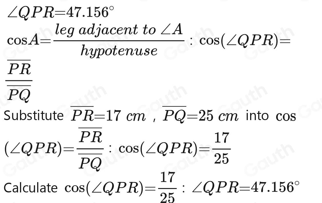 Solved: PQR is a right-angled triangle. PR=17cm PQ=25cm (b) Work out ...