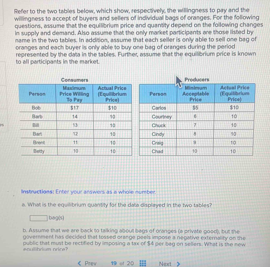 Solved: Refer to the two tables below, which show, respectively, the willingness to pay and the ...