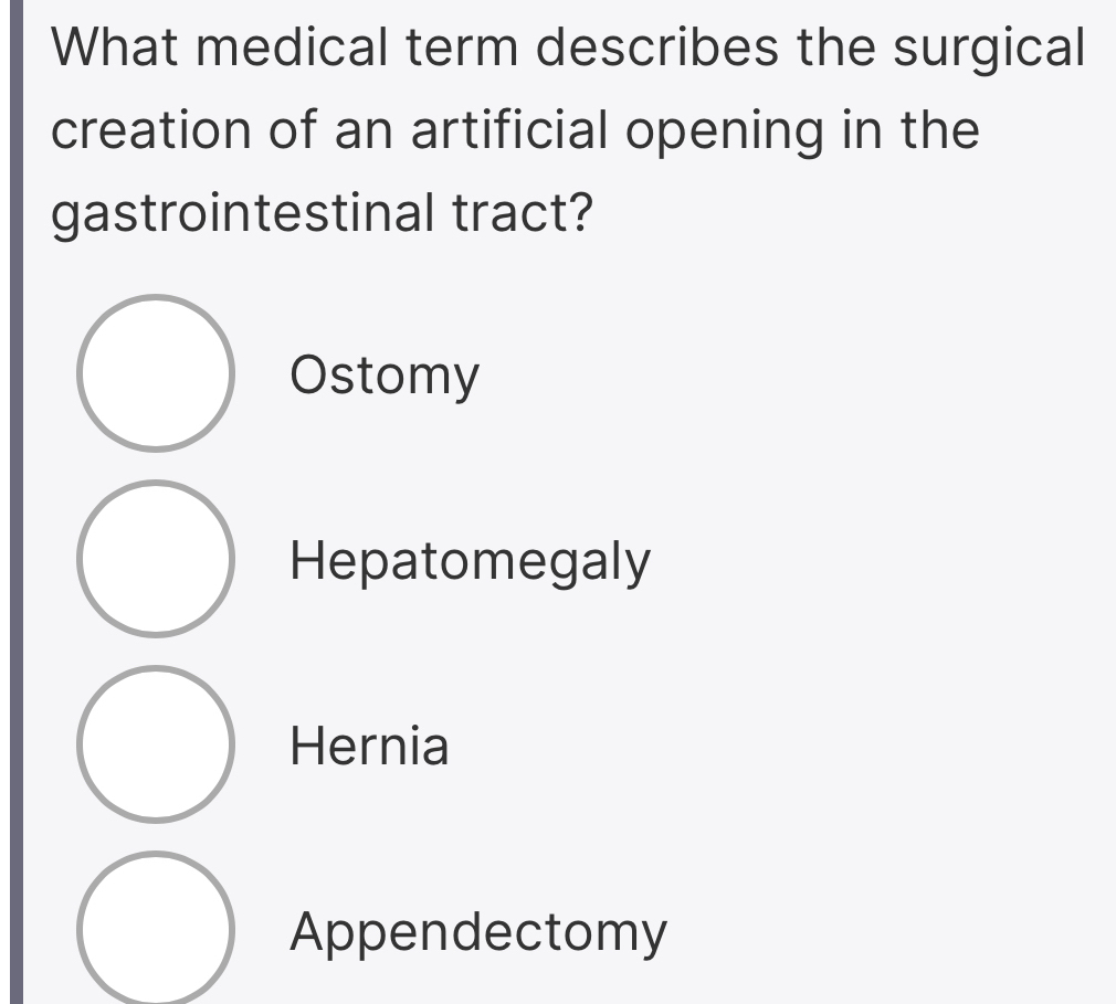 Solved: What medical term describes the surgical creation of an ...