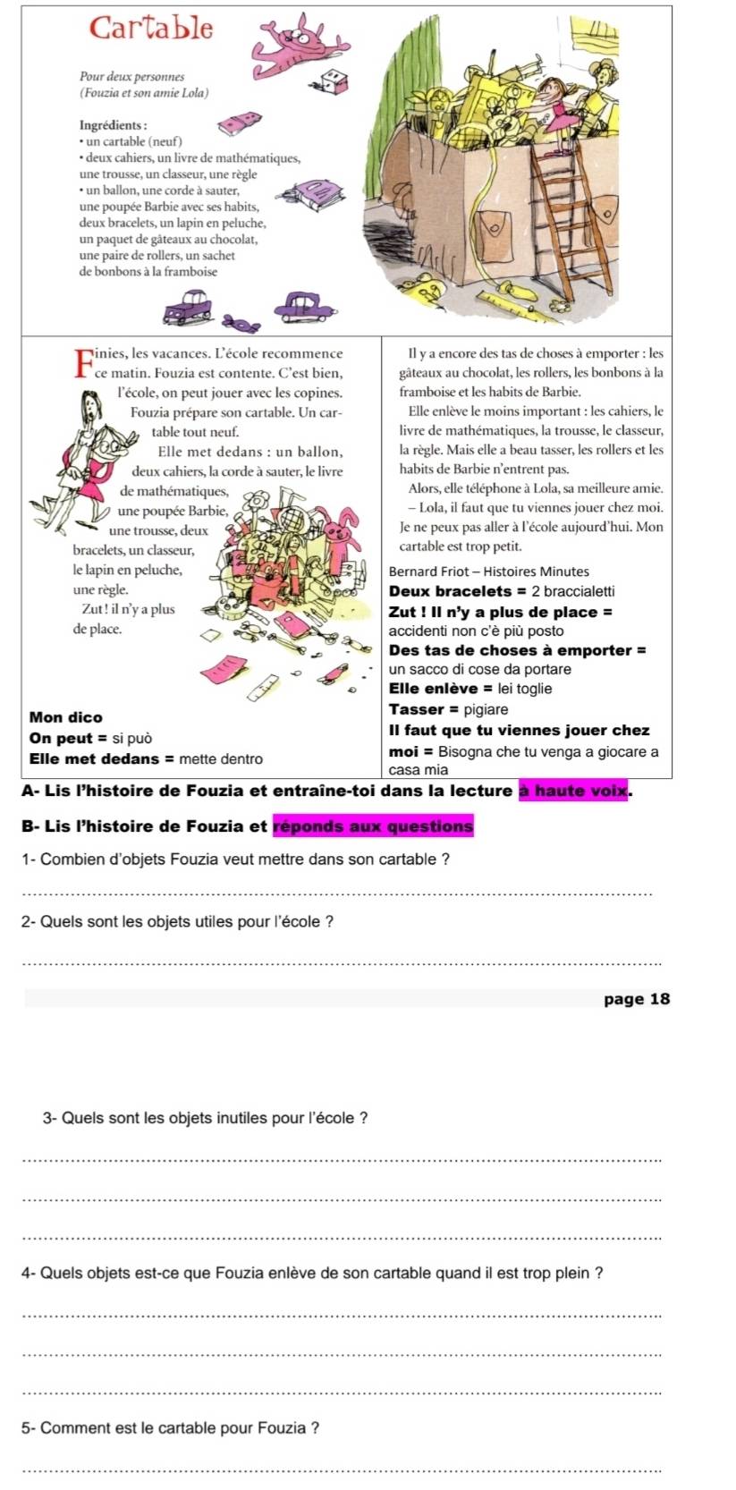 Solved: Cartable Pour deux personnes (Fouzia et son amie Lola ...