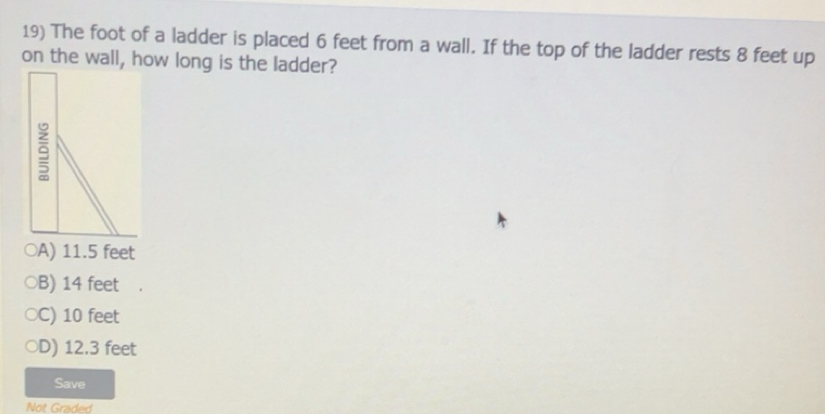 Solved: The foot of a ladder is placed 6 feet from a wall. If the top ...