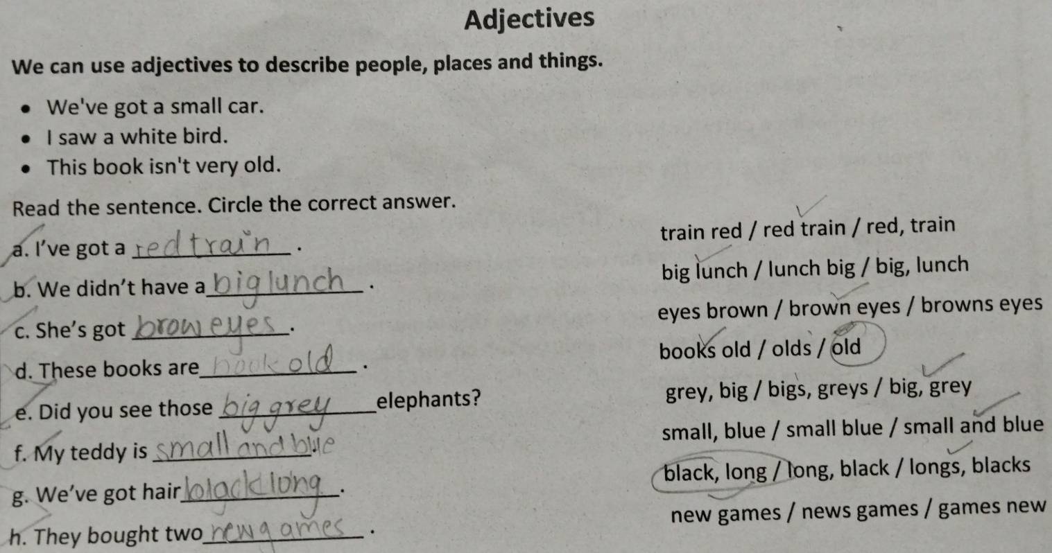 Resuelto:Adjectives We can use adjectives to describe people, places ...