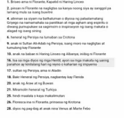Solved: Briseo ama ni Florante, Kapatid ni Haring Linceo 2. pinsan ni ...