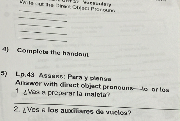 Solved: UHT 27 Vocabulary _Write out the Direct Object Pronouns ...