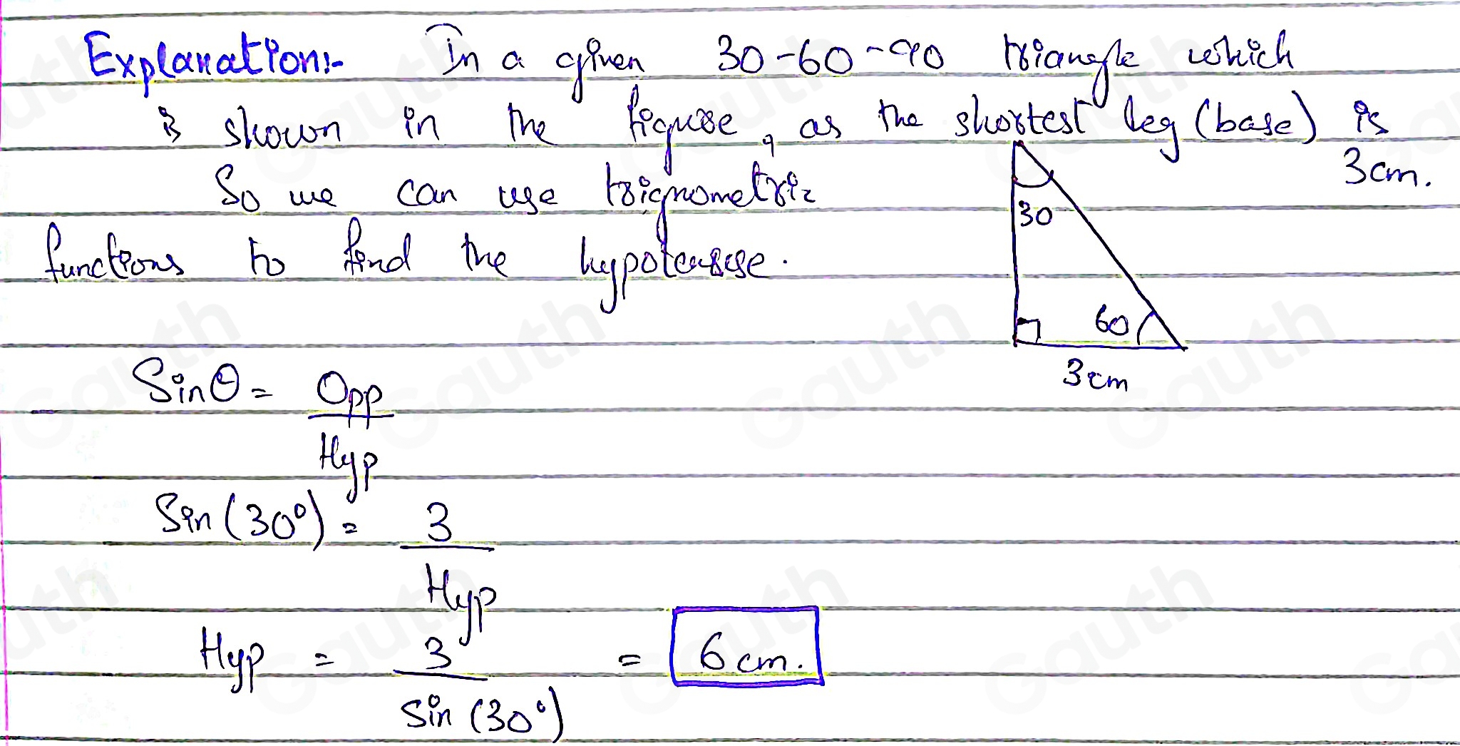 Solved: Given a 30 - 60 - 90 triangle whose shortest leg is 3 ...