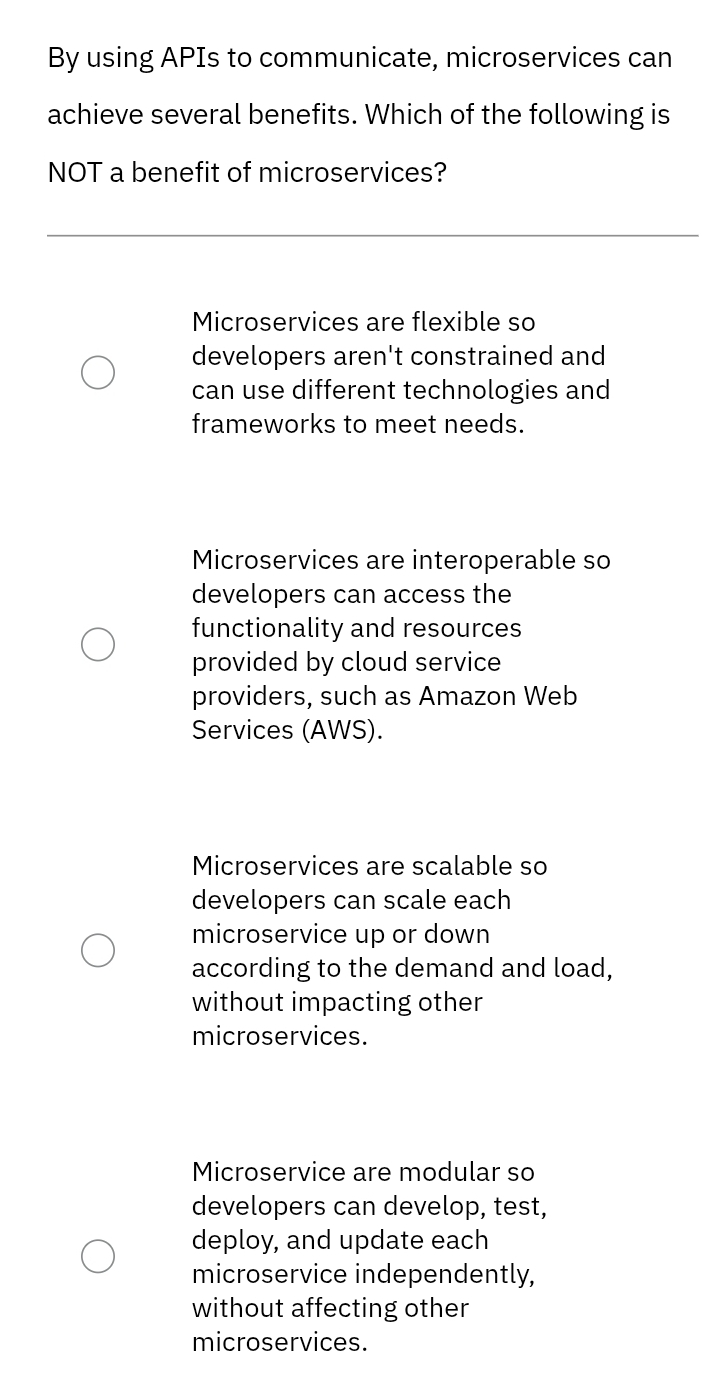 Solved: By using APIs to communicate, microservices can achieve several ...