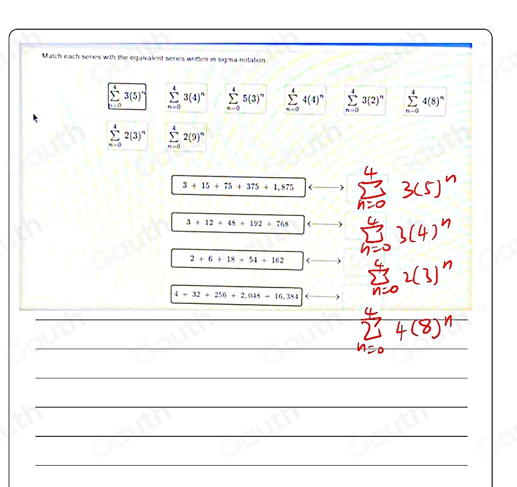 Solved: Match each series with the equivalent series written in sigma ...