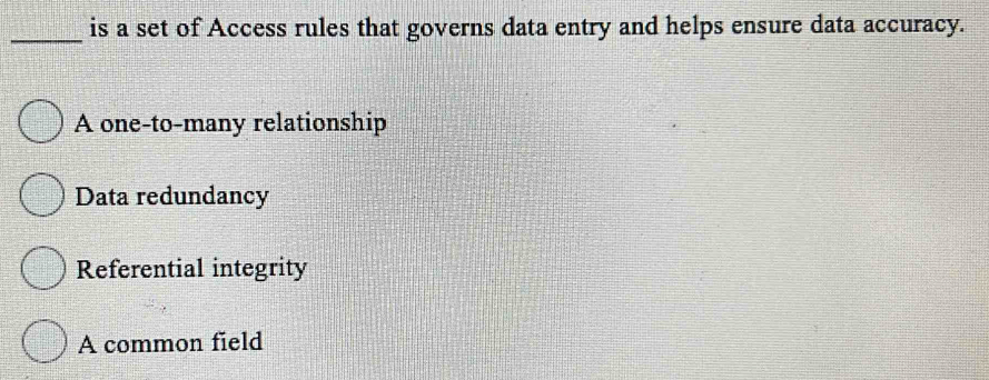 Solved: is a set of Access rules that governs data entry and helps ...