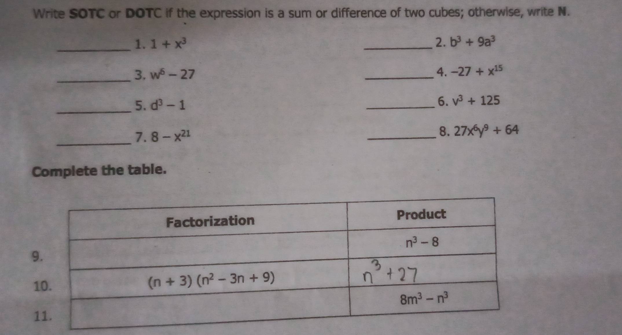 Solved: Write SOTC or DOTC if the expression is a sum or difference of ...