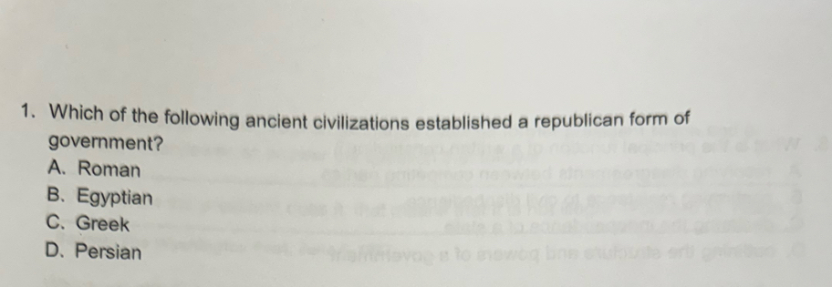 Solved: Which of the following ancient civilizations established a ...
