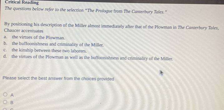 Solved: Critical Reading The questions below refer to the selection ...