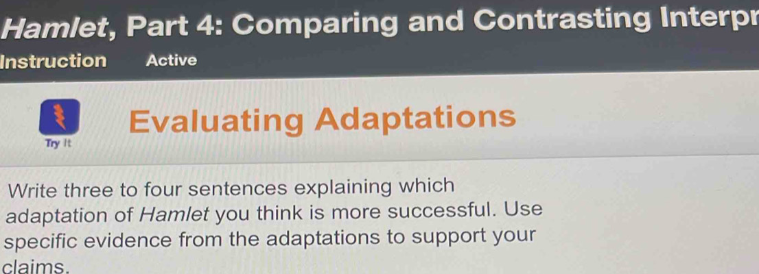 Solved: Hamlet, Part 4: Comparing and Contrasting Interpr Instruction ...