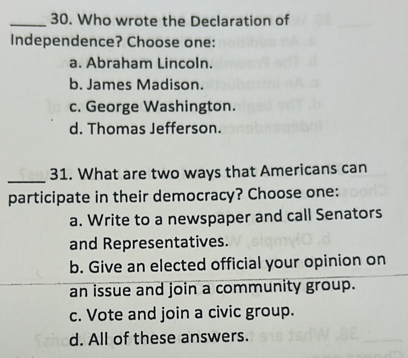 Solved: Who wrote the Declaration of Independence? Choose one: a ...