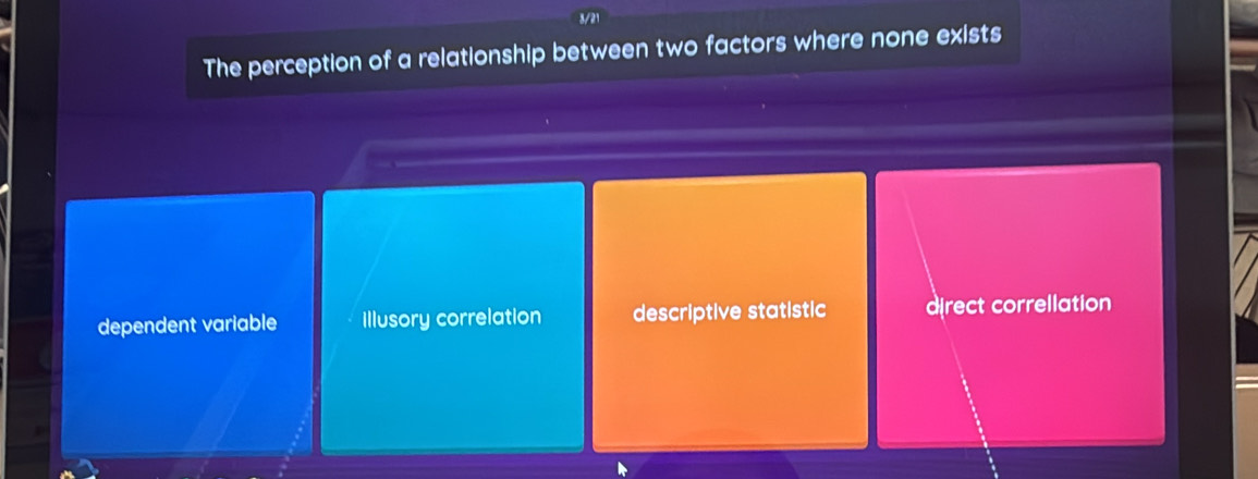 Solved: 3/21 The perception of a relationship between two factors where ...