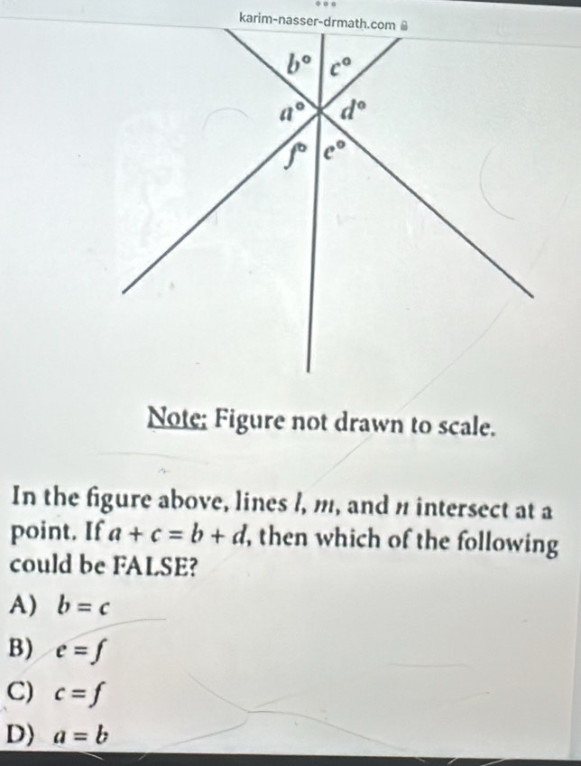 تم الحل:Note; Figure not drawn to scale. In the figure above, lines ...