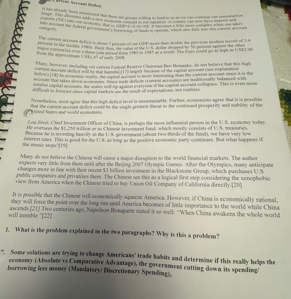 Solved: rrent Account Deficit It has already been mentioned that there ...