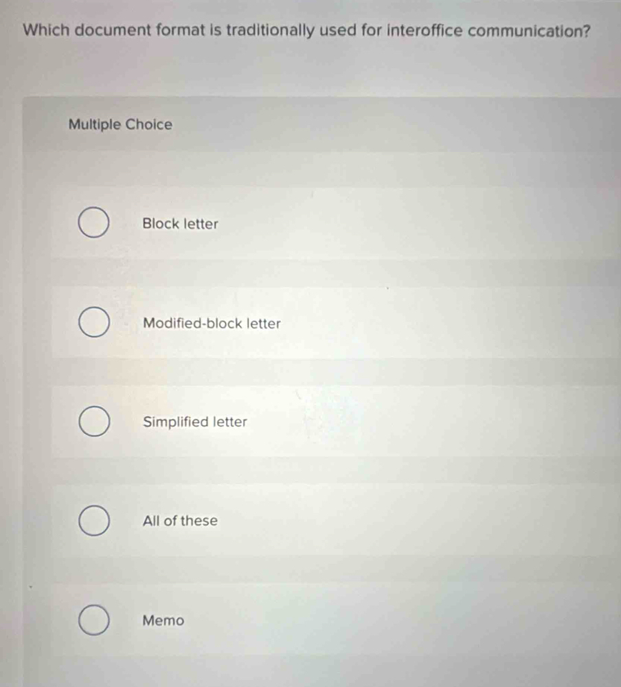 Solved: Which document format is traditionally used for interoffice ...