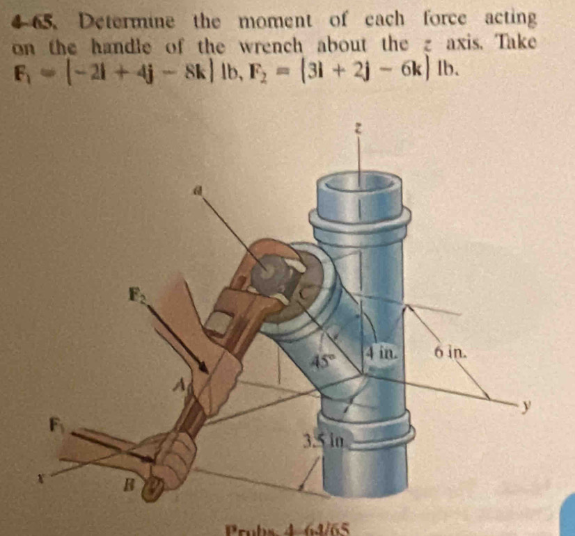 Solved: 4 65. Determine the moment of each force acting on the handle ...