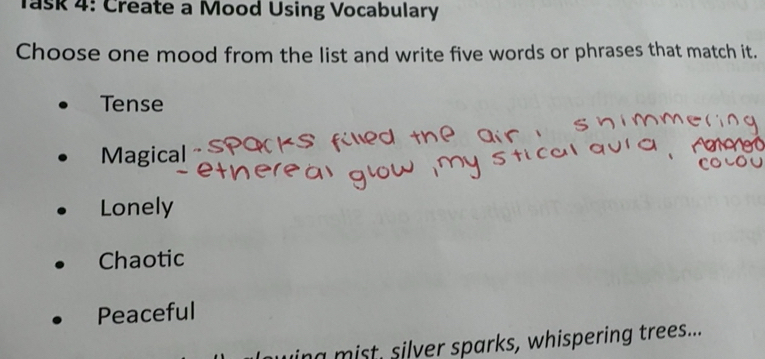 Solved: Task 4: Create a Mood Using Vocabulary Choose one mood from the ...