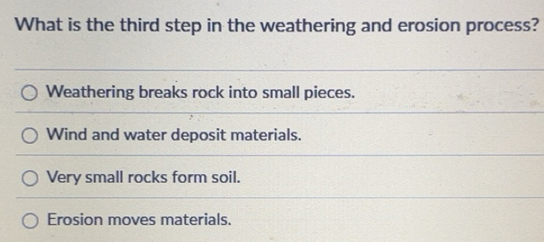 Solved: What is the third step in the weathering and erosion process ...
