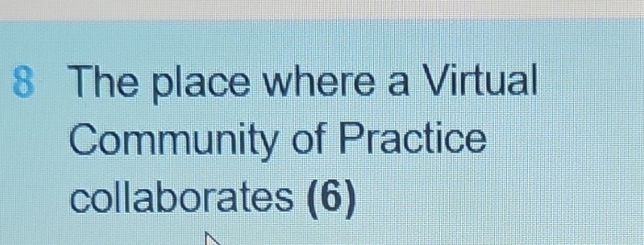 Solved: The place where a Virtual Community of Practice collaborates (6 ...