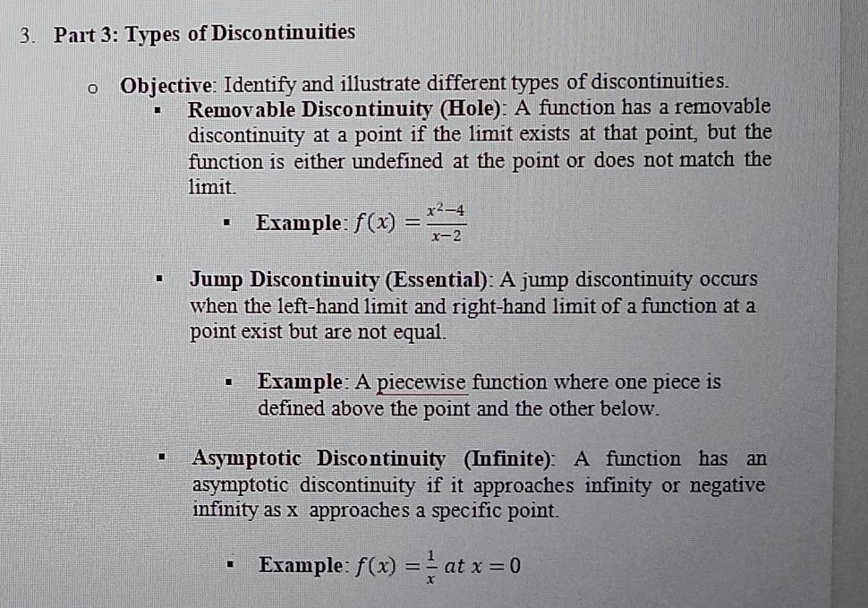 Solved: Types of Discontinuities Objective: Identify and illustrate ...
