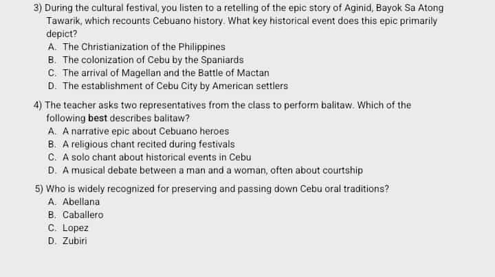 Solved: During the cultural festival, you listen to a retelling of the ...