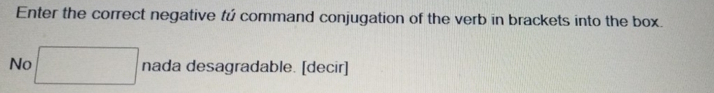 Solved: Enter the correct negative tú command conjugation of the verb ...