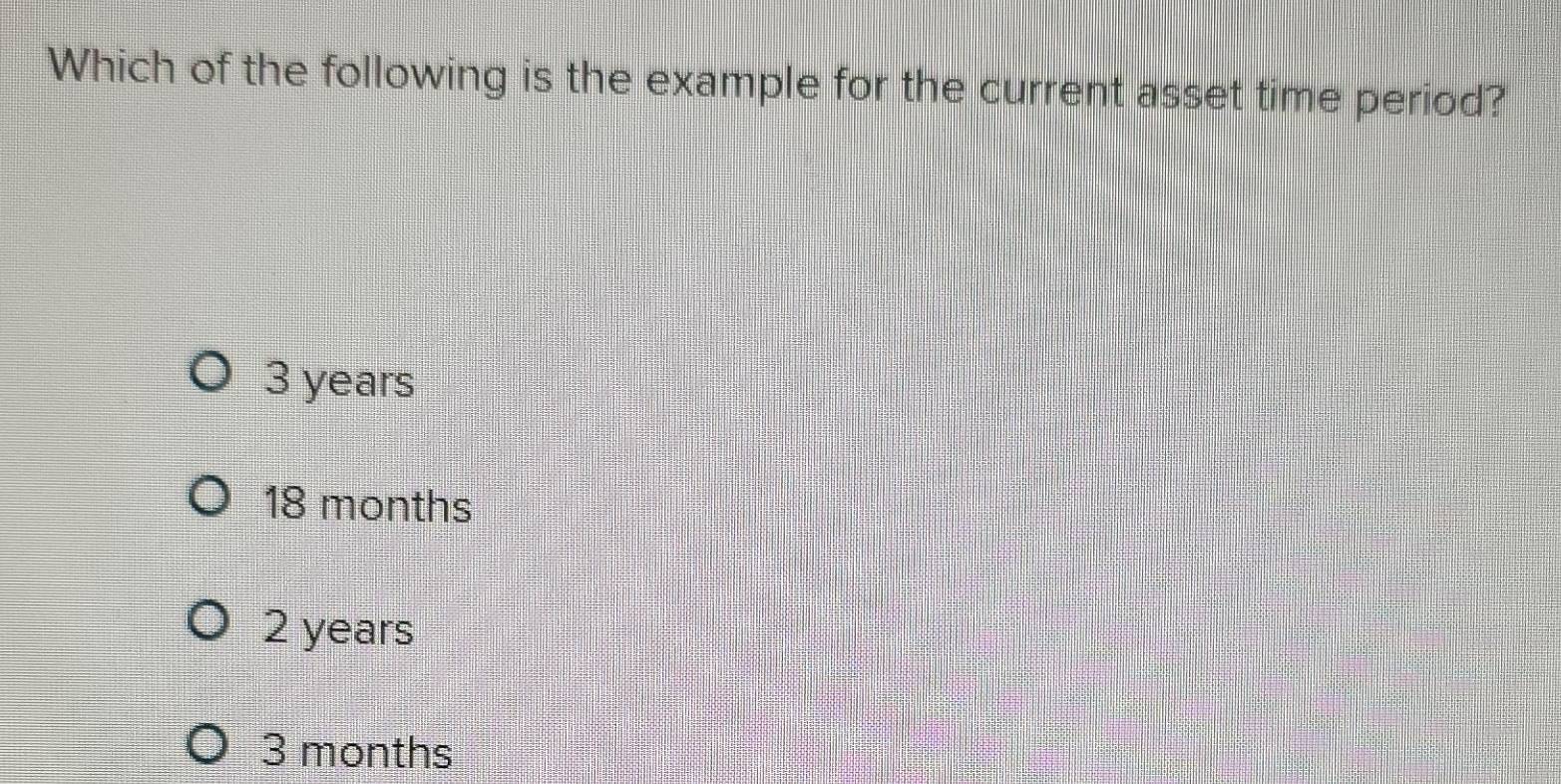 Solved: Which of the following is the example for the current asset ...