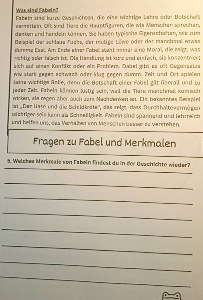 Gelöst:Was sind Fabeln? Fabeln sind kurze Geschichten, die eine ...