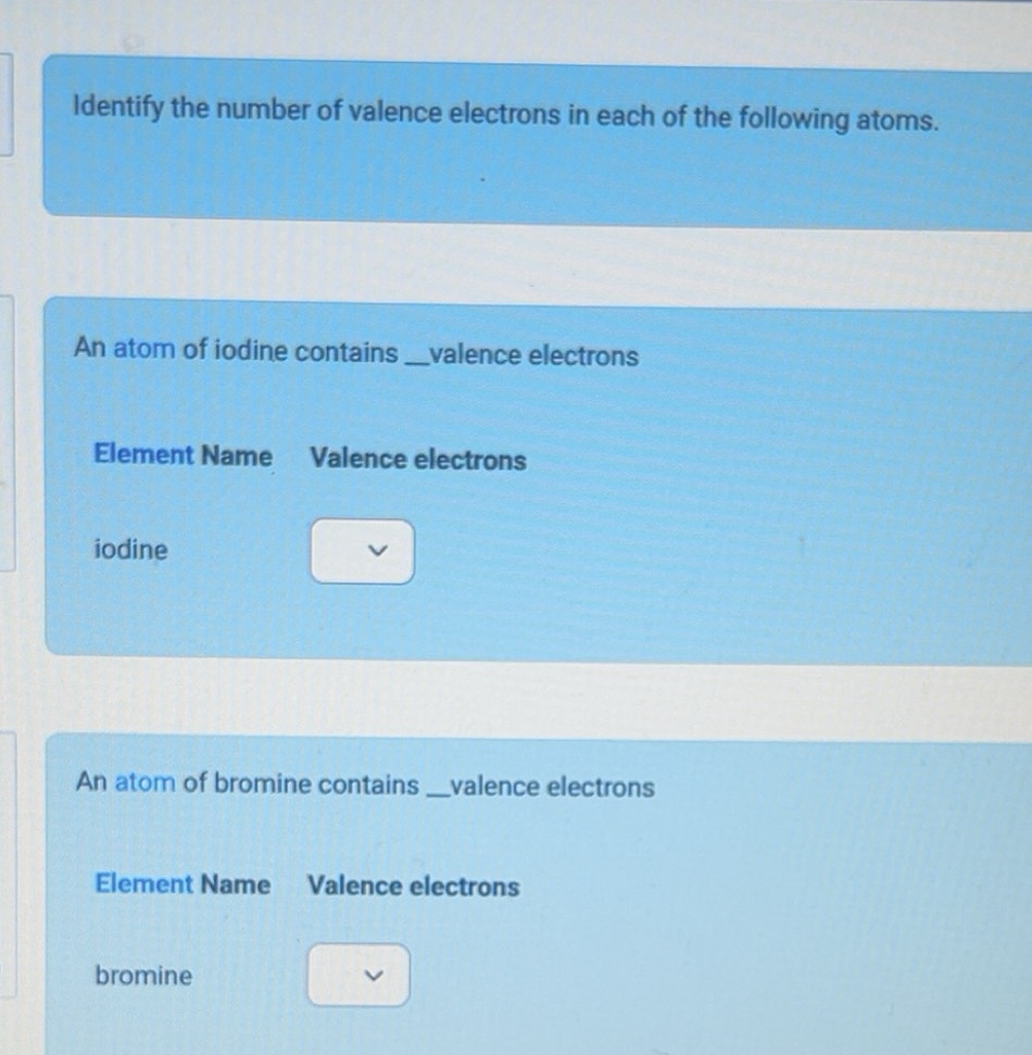 Solved: Identify the number of valence electrons in each of the ...