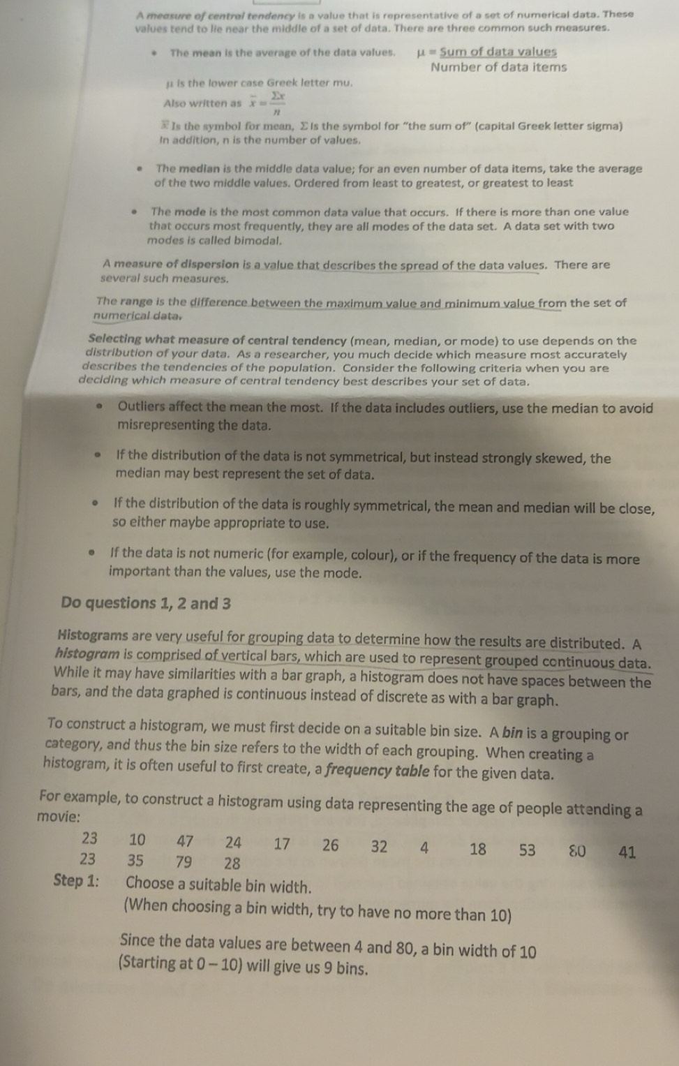 Solved: A meesure of centrel tendency is a value that is representative ...
