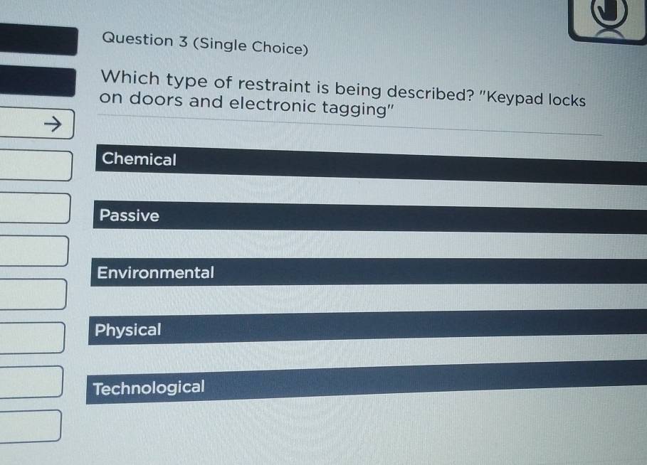 Solved: (Single Choice) Which type of restraint is being described ...