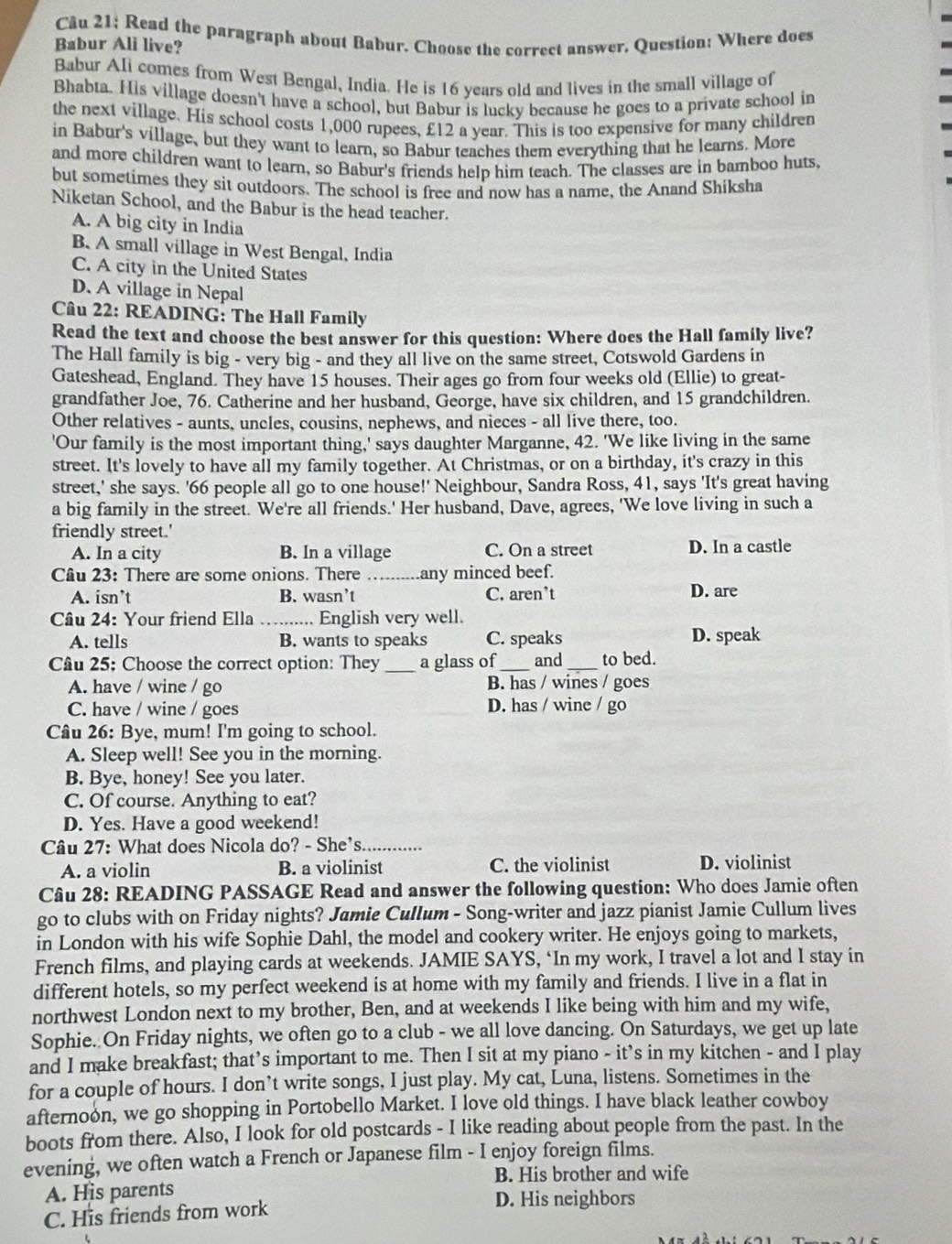 Giải quyết:Câu 21; Read the paragraph about Babur. Choose the correct ...