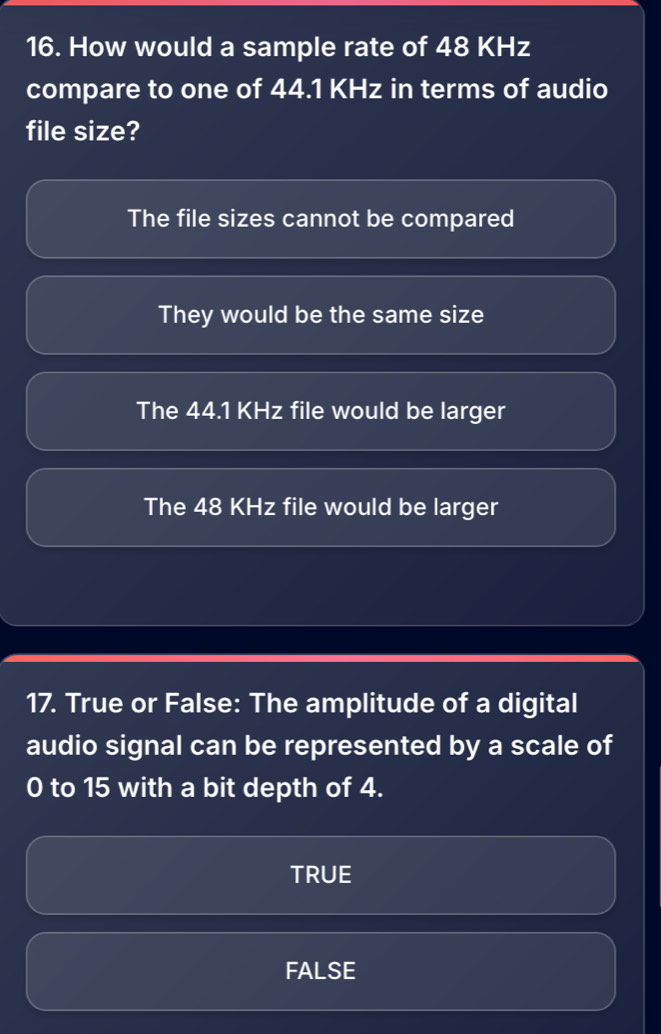 Solved: How would a sample rate of 48 KHz compare to one of 44.1 KHz in ...