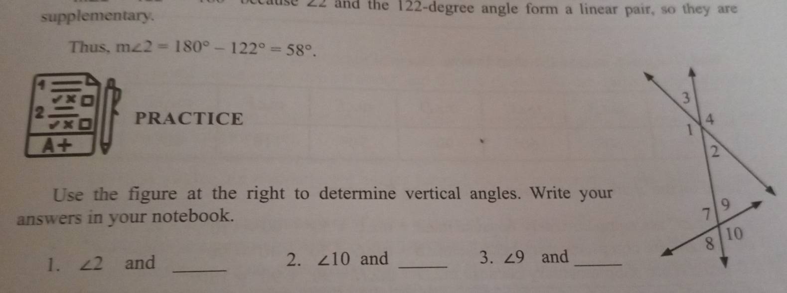 Solved: and the 122-degree angle form a linear pair, so they are ...