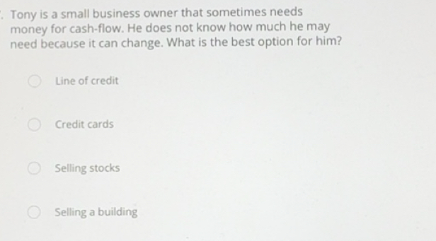 Solved: Tony is a small business owner that sometimes needs money for ...