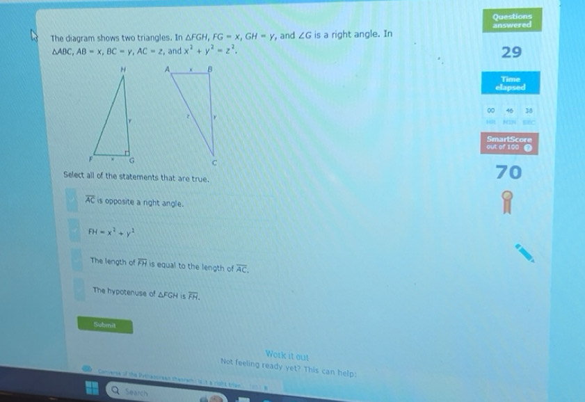 Solved: Questions The diagram shows two triangles. In FGH, FG=x, GH=y ...