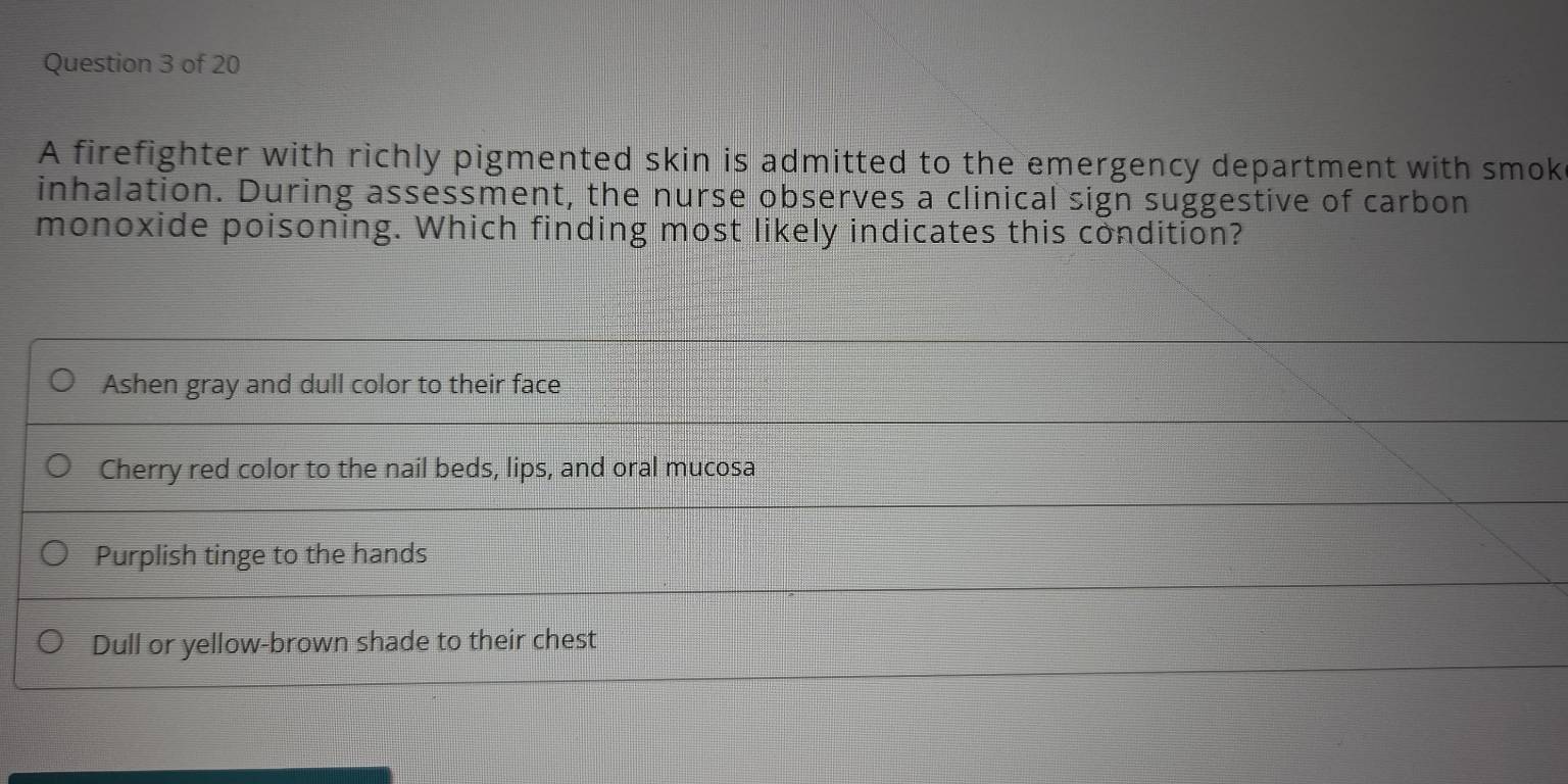 Solved: A firefighter with richly pigmented skin is admitted to the ...