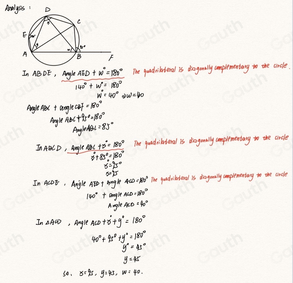 Solved: TO LE A, B, C, D and E lie on the circle. AB is extended to F ...