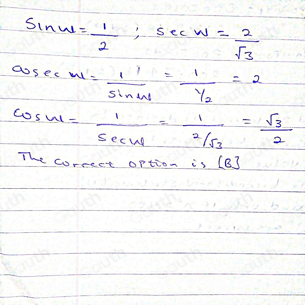 Solved: Acute angle W has sin W= 1/2 and sec W= 2/sqrt(3) . Which are ...