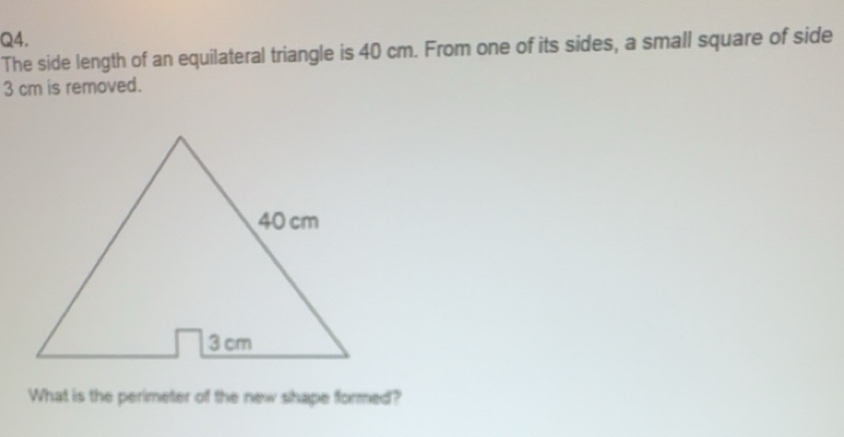 Solved: The side length of an equilateral triangle is 40 cm. From one ...