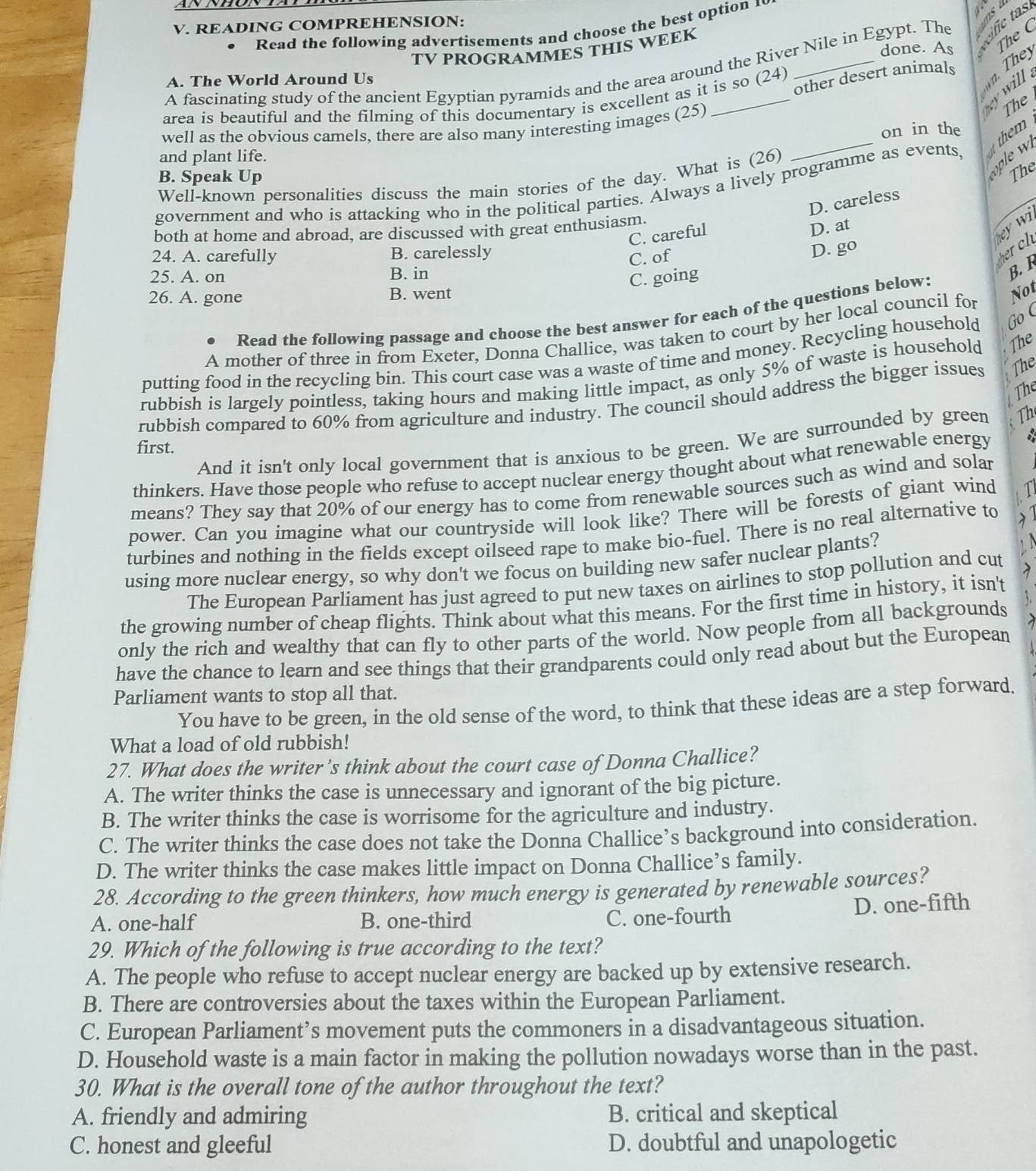 Giải quyết:READING COMPREHENSION: Read the following advertisements and ...