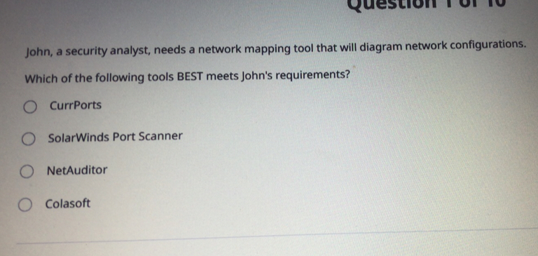 Solved: of 10 John, a security analyst, needs a network mapping tool ...